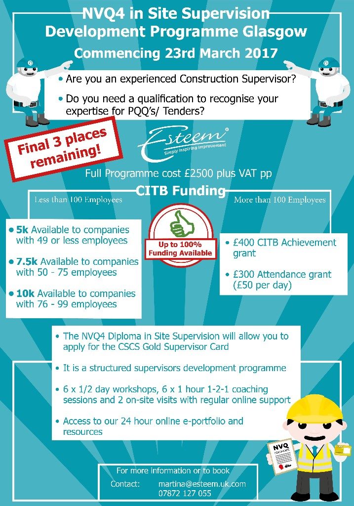 3 Spaces Remaining for Scotland NVQ 4 Programme Commencing in March ...